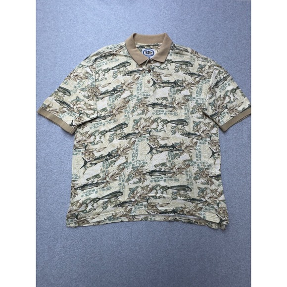 AFTCO | Shirts | Aftco Bluewater Wear Mens Polo Shirt Large Beige Fish ...